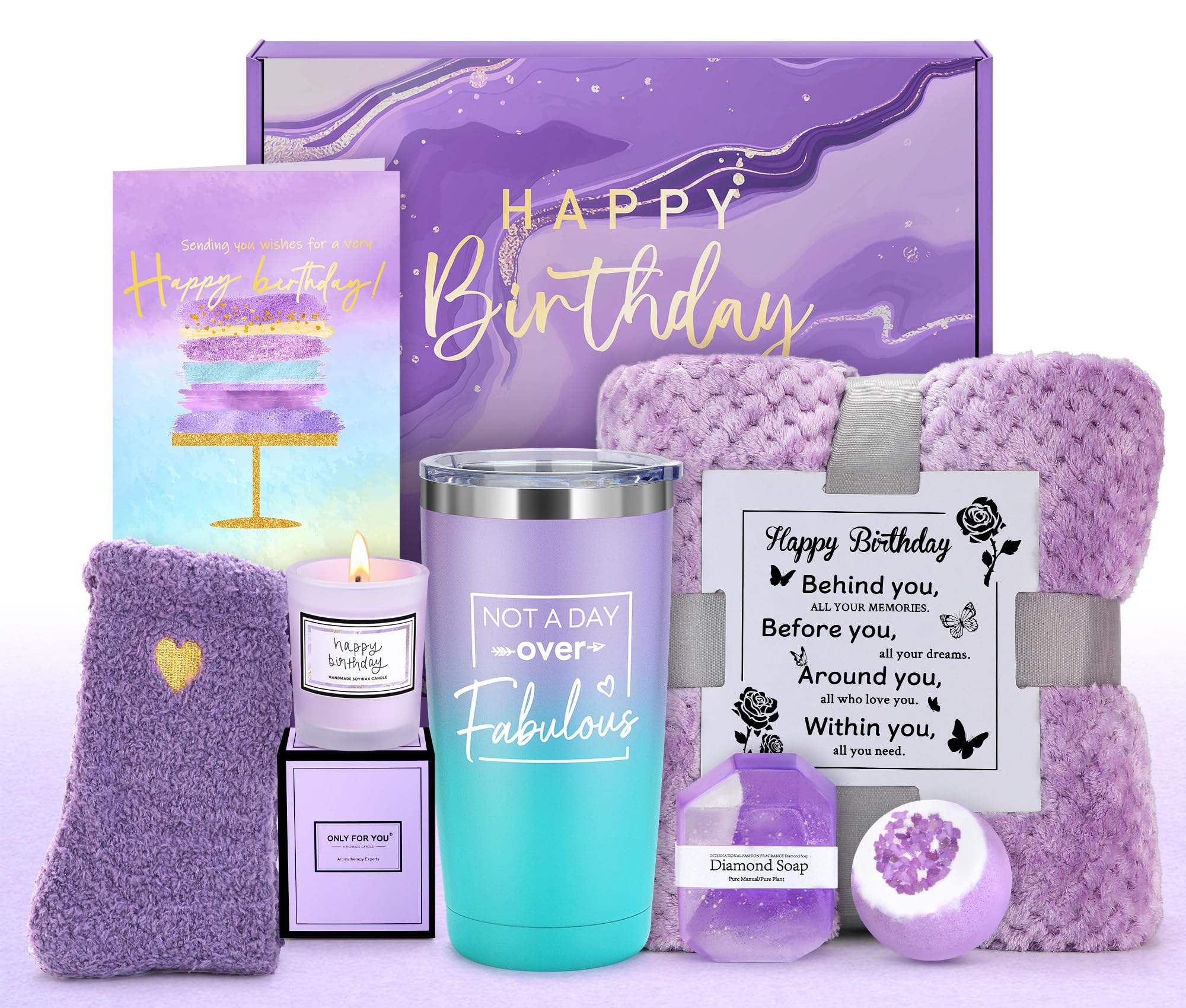 Birthday Gifts for Women Happy Birthday Purple Gifts for Women Birthday Unique Gift Baskets for Women Birthday Gift Sets for Women Birthday Box for Woman Friendship Mom Sister Best Friend Female Her