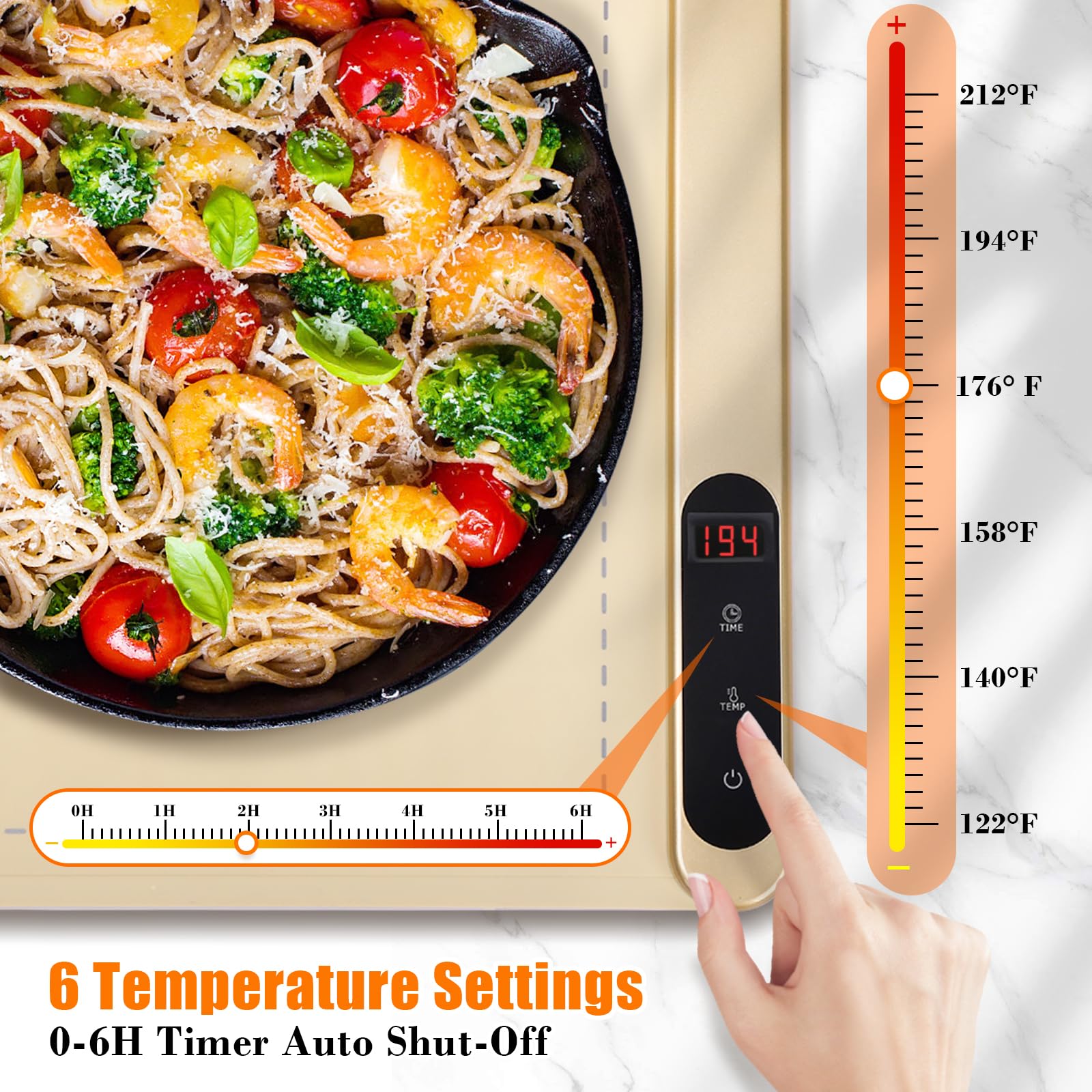 GRILL FORCE Electric Warming Tray, Portable Food Warmer, Warming Mat, Fast Full-Surface Heating Mat, 6 Temperature Levels, Auto Shut-Off with Timer, Perfect for Parties, Buffets, Home, Gatherings