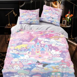 EIANLAI 3 Piece Anime Bedding Set 3D Printed Cartoon Soft Duvet Cover Set for Bedroom (1 Duvet Cover & 2 Pillowcases)-Twin