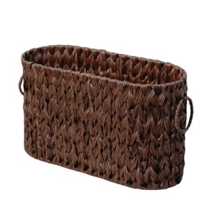 pinxiury toilet paper storage basket, bathroom toilet organizer with strap handle, woven toilet paper holder for 6 mega rolls, bathroom storage, magazine holder for office, bedroom,coffee