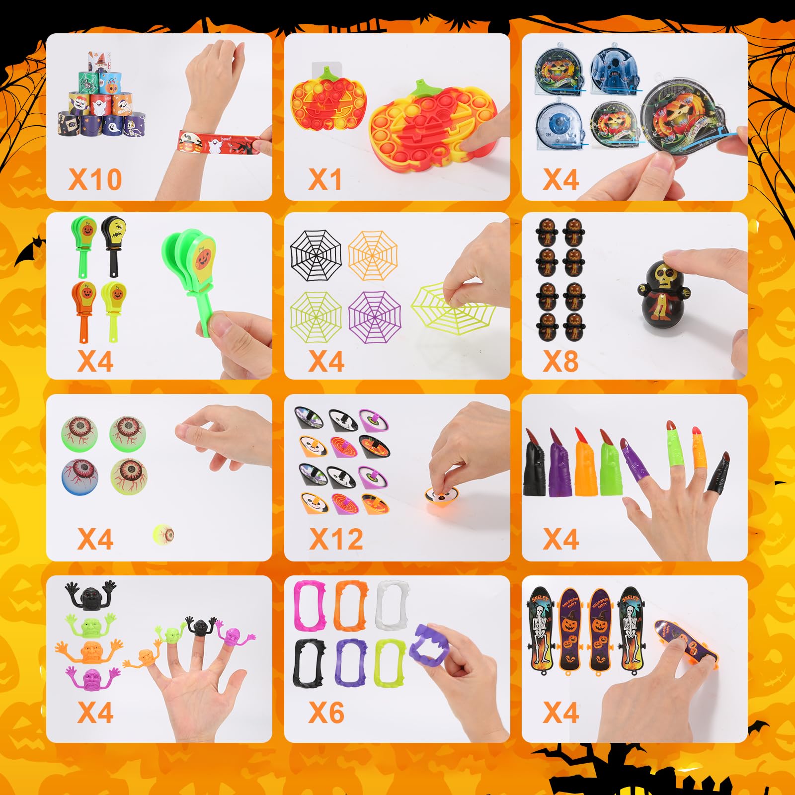 APROAT 140PCS Halloween Party Favors for Kids, Bulk Halloween Premium Toys with Pumpkin Buckets, Halloween Non-Candy Treats Basket Filler for Trick or Treat, Halloween Goodies Bag Stuffers