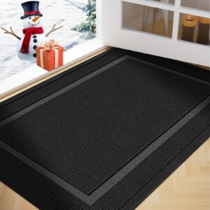 36"x24" large front door mat outside entrance indoor doormat, waterproof all-season all-weather entryway mat, natural rubber outdoor doormats, trap dirt moisture back door mat for patio porch, black