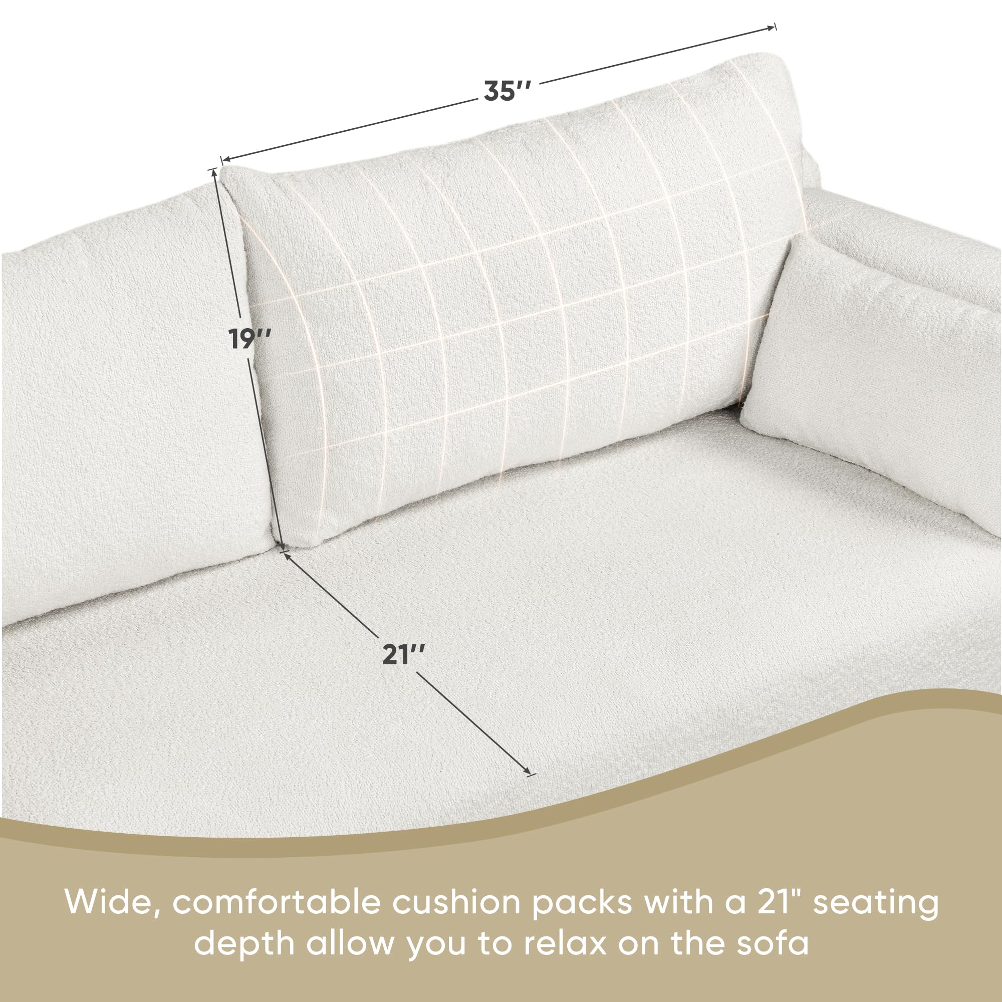 Favfurish 82" Modern Loop Yarn Fabric Sofa,Minimalist 2-3 Seat Couch with Extra Wide Domed Arms,One-Piece Seat Frame,Easy to Install,Loveseats for Living Room, Bedroom, Apartment,Office,White