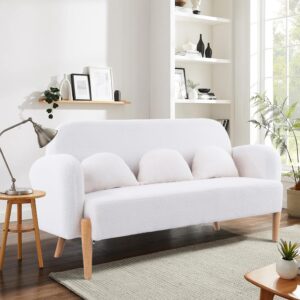 SumKea 59.1'' Teddy Loveseat Sofa, Futon Couch with Three Lumbar Pillows, Small Sofa Couch for Living Room, Apartment, Office, White