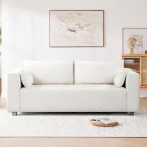 favfurish 82" modern loop yarn fabric sofa,minimalist 2-3 seat couch with extra wide domed arms,one-piece seat frame,easy to install,loveseats for living room, bedroom, apartment,office,white