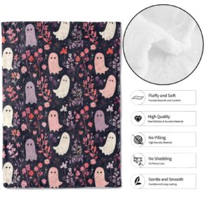 MIEPOS Cute Ghost Floral Throw Blanket,50x60in,Soft,Lightweight Flannel,Adorable Flower Blankets - Gifts for Kids Girls,for Couch Office Travel,Living Room Halloween Festive Decor