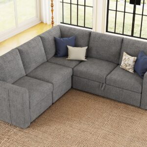 Belffin L Shape Modular Sectional Sleeper Sofa with Pull Out Bed Corner Sleeper Sofa Sectional Couch Convertible Sofa Grey