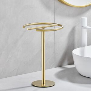 Hand Towel Holder Stand, Free-Standing Towel Rack Brushed Gold, SUS304 Stainless Steel Towel Bar Rack Stand, Tower Bar for Bathroom Kitchen Vanity Countertop