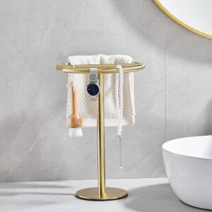 Hand Towel Holder Stand, Free-Standing Towel Rack Brushed Gold, SUS304 Stainless Steel Towel Bar Rack Stand, Tower Bar for Bathroom Kitchen Vanity Countertop