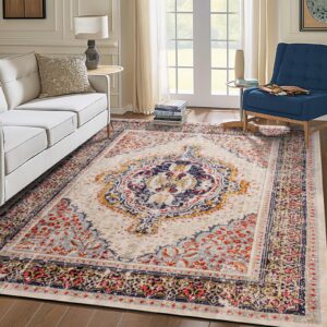 bairichmat 6x9 area rugs living room rug,machine washable, boho rug for living room bedroom, ultra-soft non-slip stain resistant vintage rugs for for kitchen dining room office,soft,easy clean