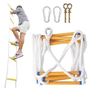 fire escape ladder emergency rope ladders with carabiners reusable fire ladder withstand weight up to 2000 pounds, portable & reusable(16f/5m)