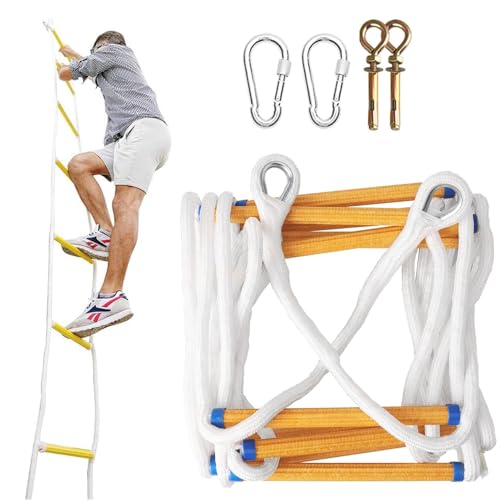 Fire Escape Ladder Emergency Rope Ladders with Carabiners Reusable Fire Ladder Withstand Weight up to 2000 pounds, Portable & Reusable(16F/5M)