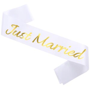 just married sash with gold letters, bachelorette party sash bride to be sash bridal shower hen party party favours accessories, engagement proposal party sash,bachelorette, wedding party favors accessories just marrier white sash (white)