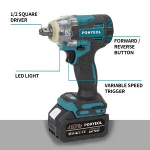 POHYEOL Brushless Impact Wrench 1/2 Inch Chuck,Max Torque 320N.m Cordless Impact Wrench 235ft-lbs,Impact Gun for Car