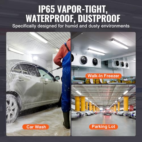 VEVOR 4FT LED Vapor Tight Light, 60W, 7400LM Vapor Proof Light Fixture with 5000K IP65 Waterproof, for Outdoor Semi-Outdoor Cold Environments Parking Lot Warehouse Walk-in Freezer Car Wash, 4-Pack