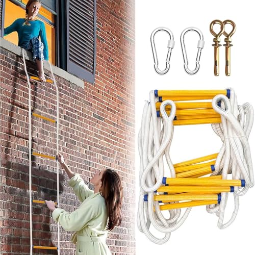 Fire Escape Ladder Safety Balcony Rope Ladder with Hooks Home Window Balcony Railing Tree House, Weight Capacity up to 2000 Pounds(16F/5M)