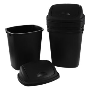 qskely 6 gallon plastic swing top trash can for kitchen, set of 4 small garbage can with swing top lid, black