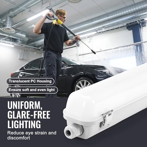 VEVOR 4FT LED Vapor Tight Light, 60W, 7400LM Vapor Proof Light Fixture with 5000K IP65 Waterproof, for Outdoor Semi-Outdoor Cold Environments Parking Lot Warehouse Walk-in Freezer Car Wash, 4-Pack