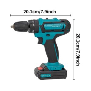 POHYEOL 21V MAX Cordless Drill Driver, with 2 Lithium Batteries and Charger,2 Variable Speed,with LED Work Light,with 43pcs Drill Driver Bits Kit, Screws Set,Tool Bag