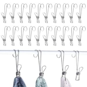 stainless steel metal long tail clip with hooks,2024 new stainless steel clothespins with hooks,clip hanging universal clips,hanging universal clips for kitchen bathroom office diy (20pcs)