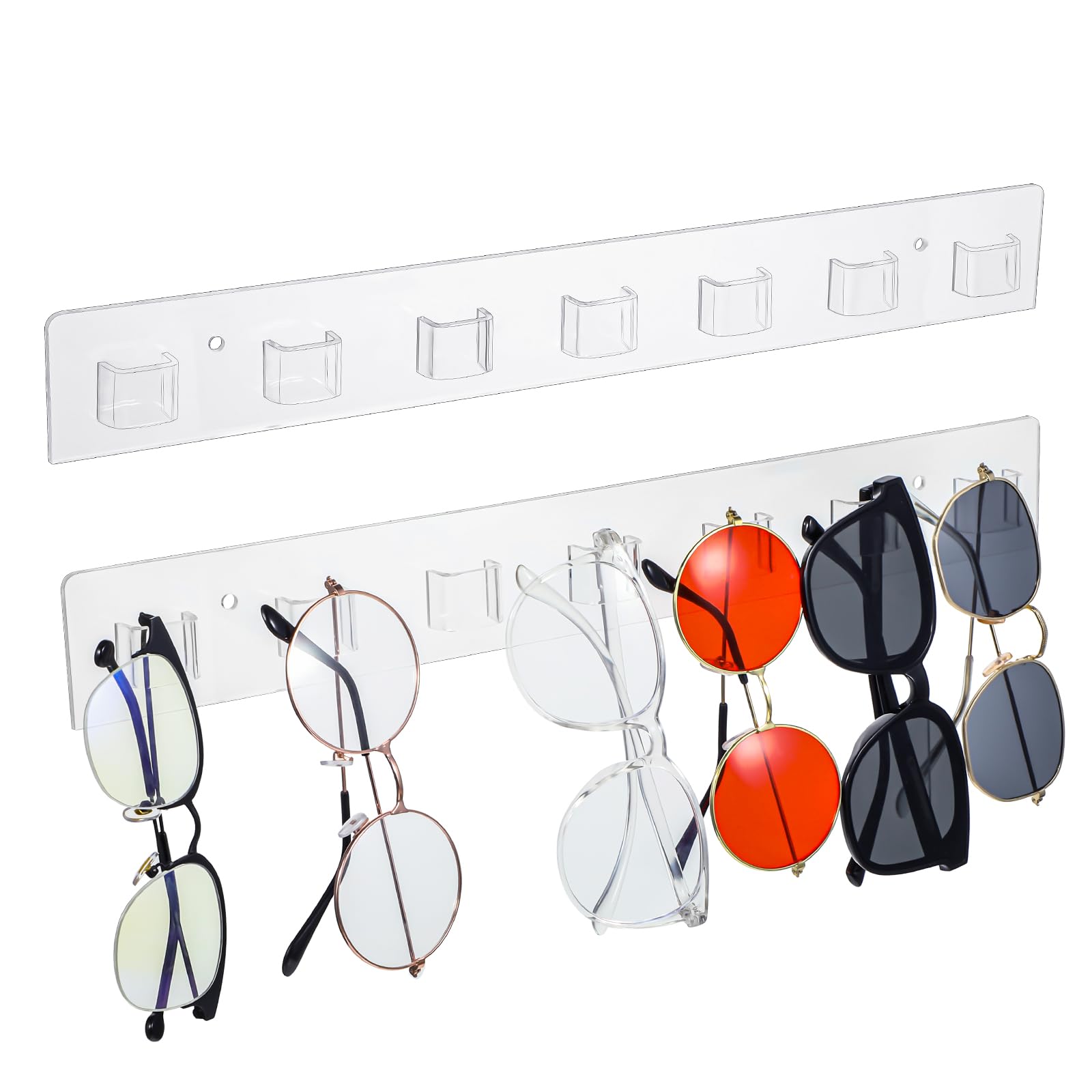 Ubamdom 2 PCS Sunglasses Organizer, Large Acrylic Sunglasses Holder Organizer, Wall-Mounted Sunglasses Holder Organizer, Eyeglasses Hangers for Entryway, Living Room and Bedroom (White)