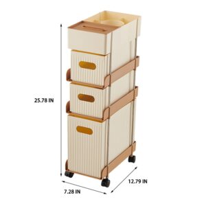 Narrow Storage Cabinet, Narrow Dresser with 3 Drawers, Slim Storage Cabinet with Wheels, Small Storage Cabinet with Sorting Rack for Bedroom Living Room Kitchen Classroom