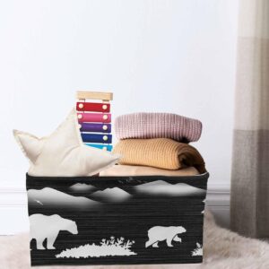 Bear Black Cube Storage Organizer Bins with Handles 2 Packs 15x11x9.5 Inch Collapsible Canvas Cloth Fabric Storage Basket for Shelves,Closet Forest Animal Tree Birds Abstract Mountain White