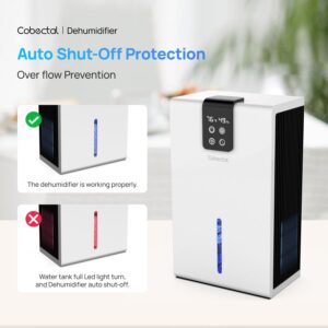 Cobectal Electric Dehumidifier for Home, Portable Dehumidifier Auto Shut Off, 3 Modes with 95oz Water Tank, Air Dehumidifier with Colorful Light for Basement, Bedroom, Bathroom, Closet (White)