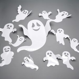 24pcs halloween ghost wall decor 3d ghost stickers decor reusable cute halloween decor self-adhesive white ghost wall decorations for gothic window door wall room closet halloween home decor stickers