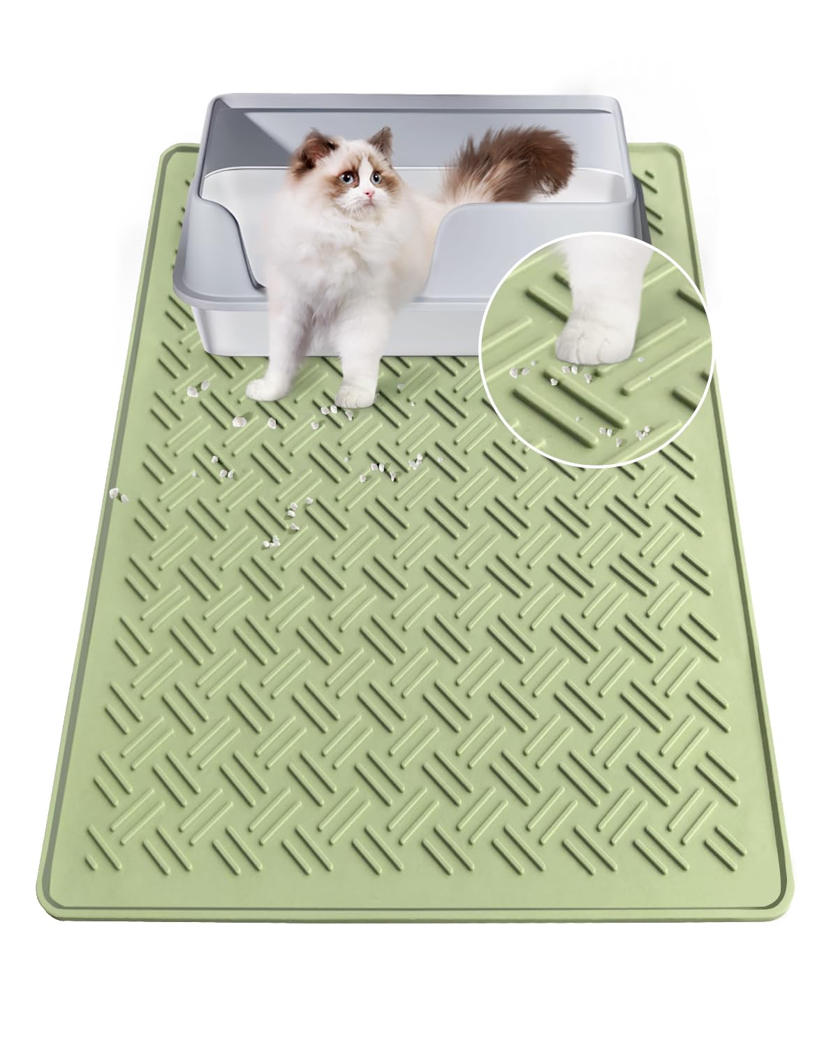 Gentledog Cat Litter Mat, Cat Litter Trapping Mat, Non-Slip, Waterproof Silicone Cat Litter Box Mat, Scatter Control, Machine Washable, 23”x18”