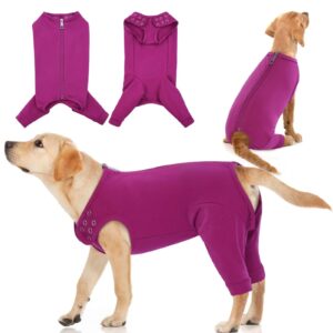 idomik dog recovery suit,thigh wound protective sleeve for dogs,anti licking dog rear leg sleeve,male female dog surgical clothes,dog surgical suit with pants cover,cone collar alternative,purple,2xl