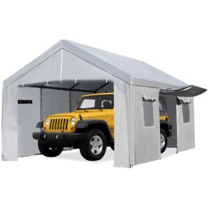 agrestem carport car port canopy 13x20 ft heavy duty, portable garage shelter with removable sidewalls, metal frame, all weather carport garage party tent for automobiles truck boat, 180g coating pe