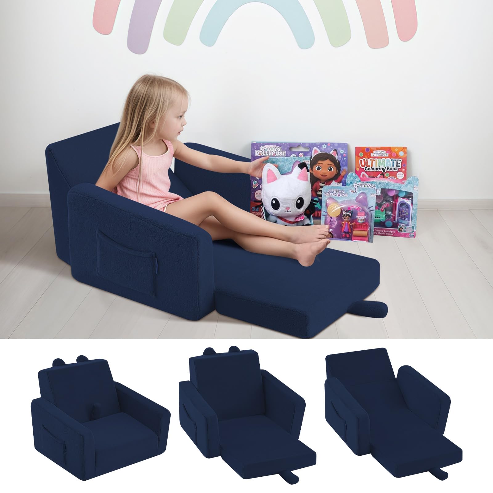 MeMoreCool Folding Toddler Chair, Comfy Plush Fold Out Kids Couch Sofa, Convertible Kid Sofa Bed, Flip Out Baby Recliner for Toddlers 1-4 Girls Boys