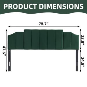 Finnhomy Velvet Upholstered King Size Headboard, Modern Vertical Channel Design, Adjustable Height from 42” to 46” Head Board, Jade