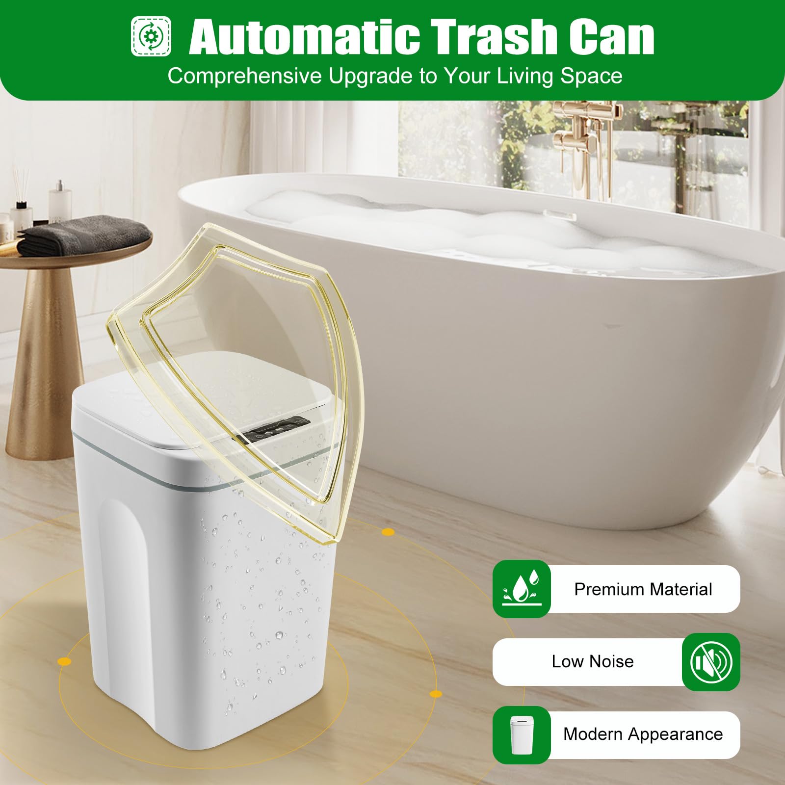 DONSU 4.22 Gallon Trash Can Touchless,Automatic Motion Sensor Smart Trash Can for Bedroom Living Room RV Office Kitchen Dorm Toilet