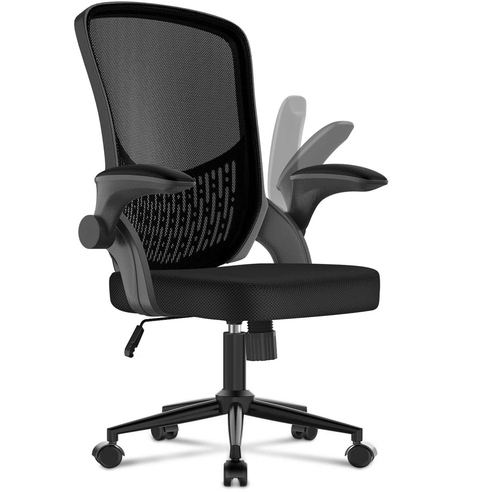 naspaluro Ergonomic Office Chair, Mid Back Ergonomic Desk Chair with Flip-Up Arms and Lumbar Support,Adjustable Height Mesh Computer Chair for Home Office,Study,Work, Black