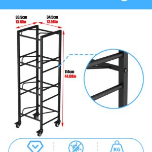 5 Gallon Water Jug Holder, Moveable 4 Tier Heavy Duty Water Rack with 4 Wheels, Rack for Water Jug Storage, Space Saving Water Stand for Four 5 Gallon Water Jugs, Black