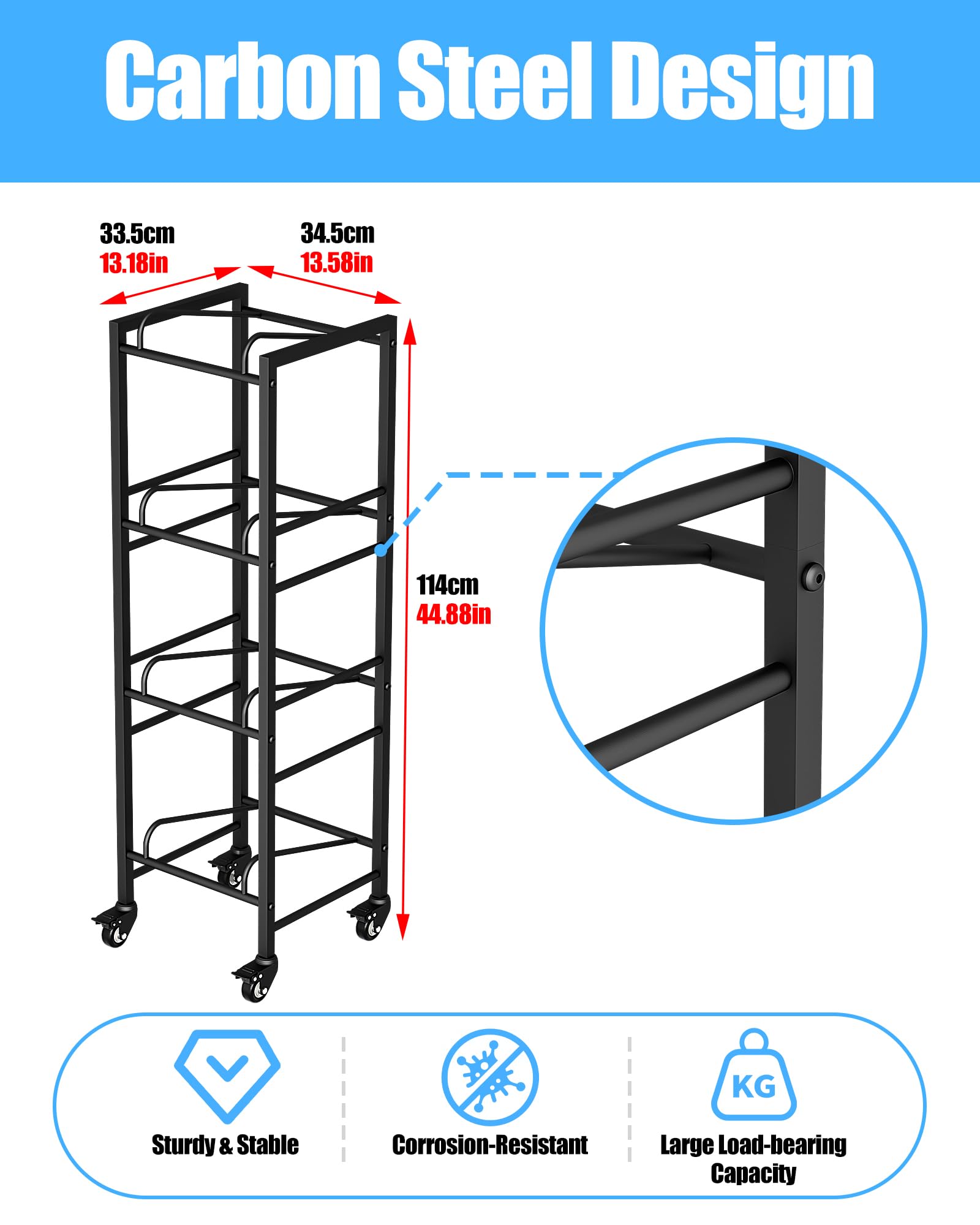 5 Gallon Water Jug Holder, Moveable 4 Tier Heavy Duty Water Rack with 4 Wheels, Rack for Water Jug Storage, Space Saving Water Stand for Four 5 Gallon Water Jugs, Black