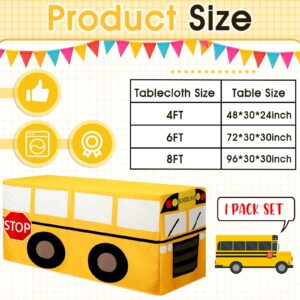 Oudain 6 Ft School BusTablecloth Birthday Party Table Cover Washable Fabric Polyester Rectangle Table Cover Protector School Bus Theme Party Back to School Party Decorations