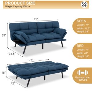 MUUEGM Adjustable Futon Sofa Bed - Memory Foam home sleeper sofa for bedroom - Fabric Sofa Couch with Loveseat,Blue.