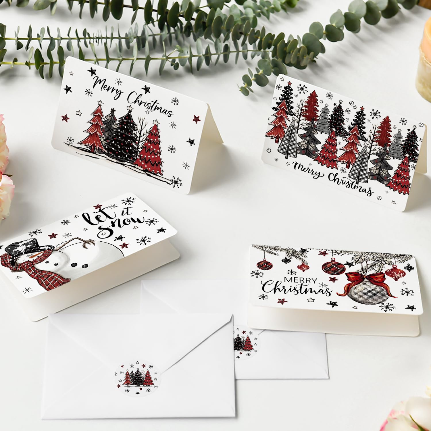 Artoid Mode 36 Pack Merry Christmas Thank You Cards Snowman Xmas Ball Tree Greeting Cards Gift With Envelope Sticker Blank Note Cards for Birthday Wedding Baby Shower Bridal Shower, 4 x 6 Inch