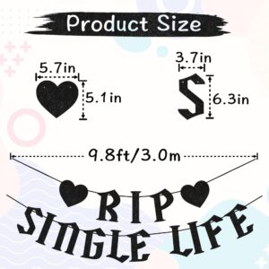 VILIFEVER Pre-Strung Rip Single Life Banner Gothic Bachelorette Party Decorations, Black Glitter Halloween Bridal Shower Engagement Wedding Photo Backdrop Party Supplies