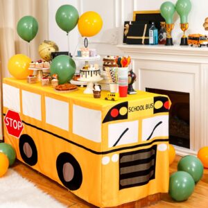 oudain 6 ft school bustablecloth birthday party table cover washable fabric polyester rectangle table cover protector school bus theme party back to school party decorations