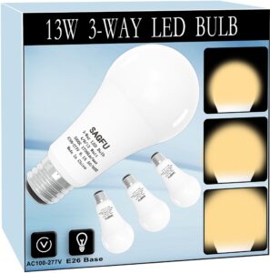 sagfu 4-pack 3 way led light bulbs,3 way light bulbs 50 100 150w equivalent,a19 three way light bulbs 520 1120 1700lm soft white 3000k, e26 medium base for bedroom living room study 3