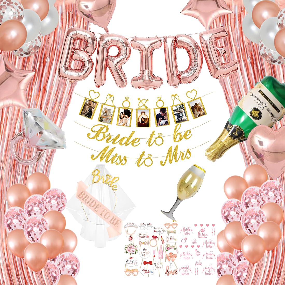 YSVVALDEG Bachelorette Party Decoration, Our Bride To Be Decorations Include Bride To Be Sash, Bachelorette Balloons, Bachelorette Photo Props, Tassel Curtains And Other Bridal Shower Decorations