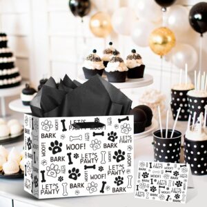 Large Puppy Dog Paw Print Gift Bags with Card Tissue Paper Let's Pawty Party Decorations Black White Dog Wrapping Paper Bag Paw Print Favors Treat Goodie Bags for Boys Girls Kids Christmas Pet Birthday Party Decor