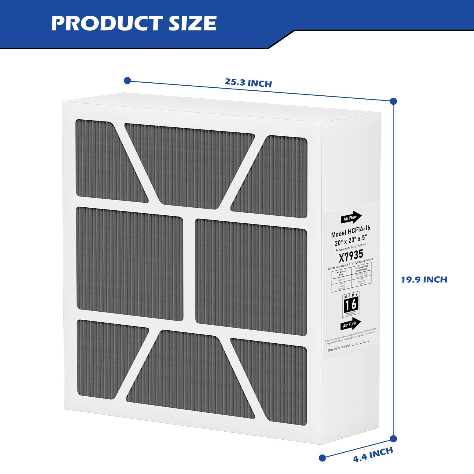 X7935 20"x20"x5" MERV 16 Furnace Air Filter Replacement Compatible with Lennox X7935 Filter Model HCC14-23 and Honeywell Filter Models FC100A101 And FC200E1011, 2 Pack