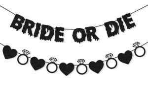 fakteen bride or die banner bachelorette party decorations for women girls, ring black heart garland bride to be sign halloween gothic bridal shower engagement wedding party supplies