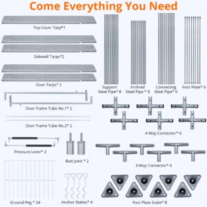 Agrestem Carport Car Port Canopy 13x20 Ft Heavy Duty, Portable Garage Shelter with Removable Sidewalls, Metal Frame, All Weather Carport Garage Party Tent for Automobiles Truck Boat, 180G Coating Pe