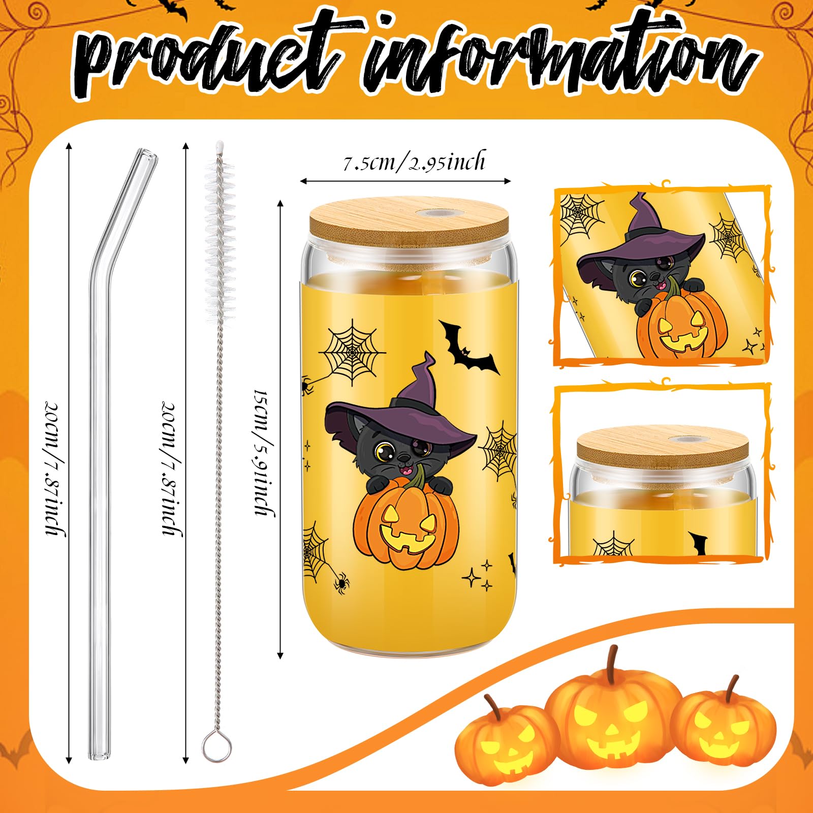 Teenyyou 6 Set Halloween Glasses Cups 16 oz Halloween Pumpkin Ghost Skull Bat Cups Halloween Iced Coffee Cup with Lid Straw Cute Drinking Beer Tumblers for Halloween Party Gift Basket Stuffer